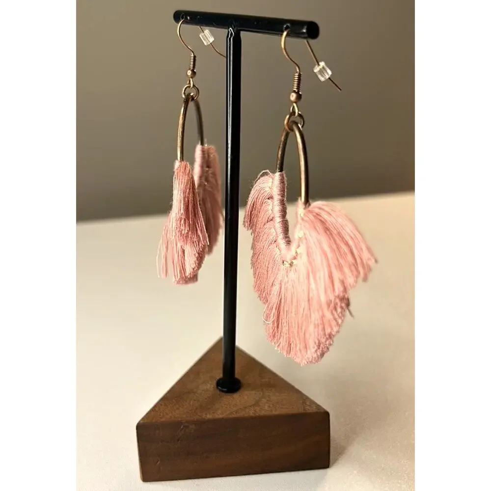 Hand Crafted | Jewelry | Handmade Blush Pink Tassel Hoop Earrings Boho ...